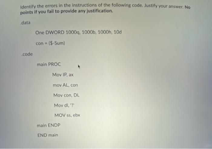 Solved Identify the errors in the instructions of the | Chegg.com
