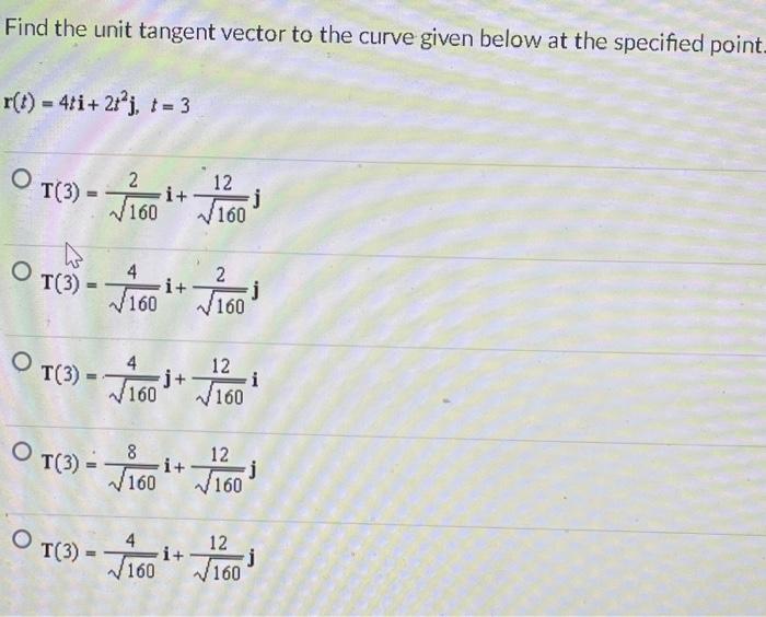 Solved Find the unit tangent vector to the curve given below | Chegg.com