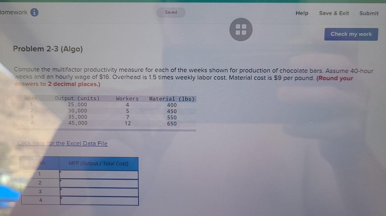 Solved Homework Saved Help Save & Exit Submit Check my work | Chegg.com