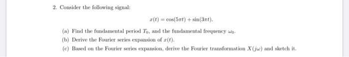 Solved 2. Consider the following signal: *(t) = cos(5t) + | Chegg.com