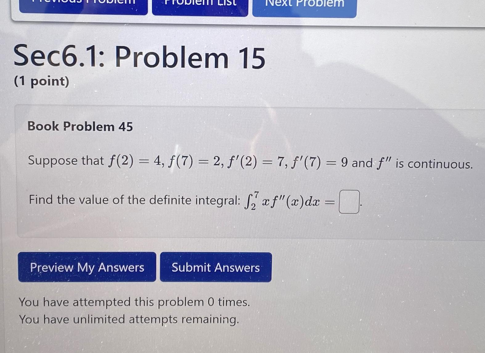 Solved Sec6.1: Problem 15(1 ﻿point)Book Problem 45Suppose | Chegg.com