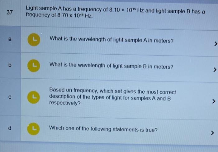 Light sample A has a frequency of 8.10×1015 Hz and | Chegg.com