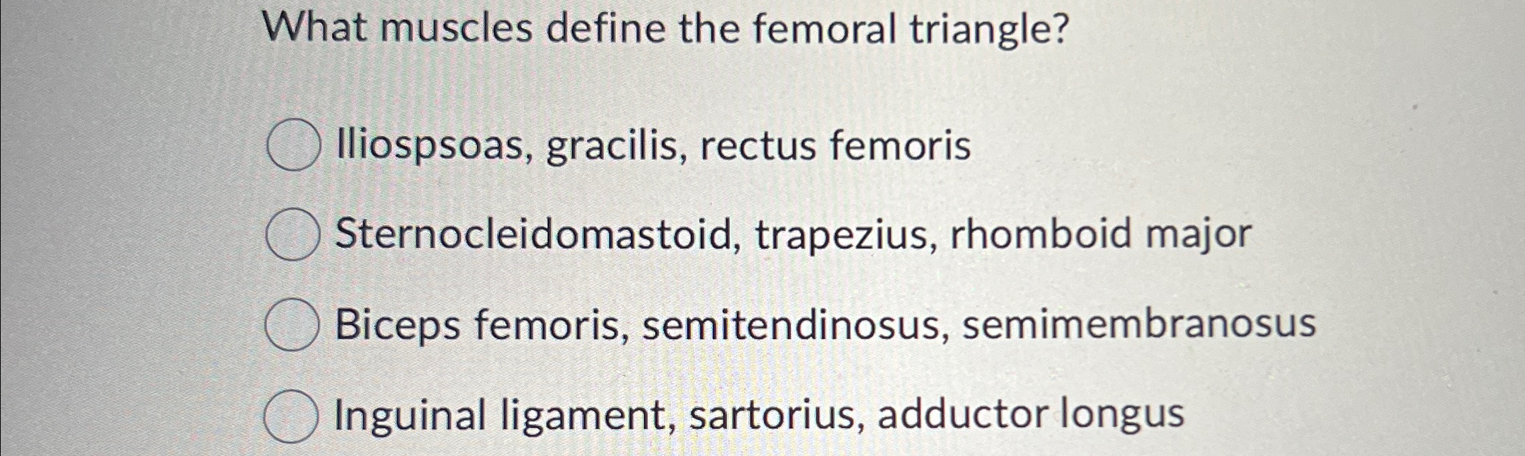 Solved What muscles define the femoral triangle?Iliospsoas, | Chegg.com