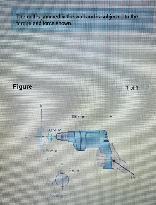 Solved The drill is jammed in the wall and is subjected to | Chegg.com