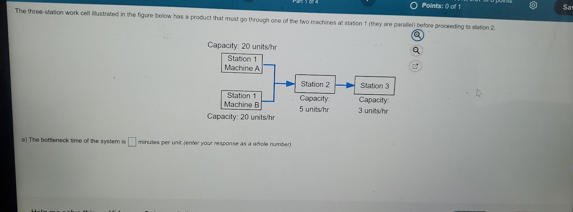 Solved Capacity: 20 units/hr Station 1 Machine A Part 1 of 4 | Chegg.com