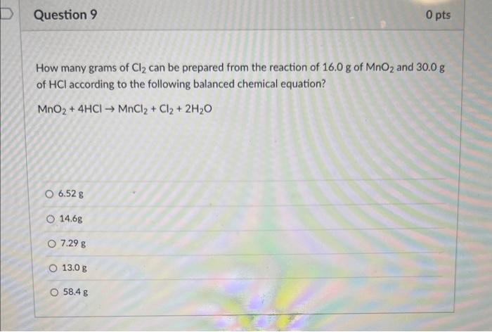 Solved How many grams of Cl2 can be prepared from the | Chegg.com