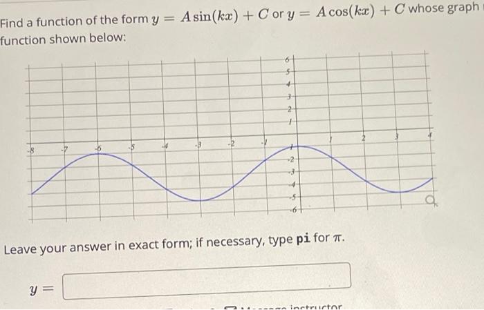 Solved Find a function of the form y = A sin(kx) + Cor y = A | Chegg.com