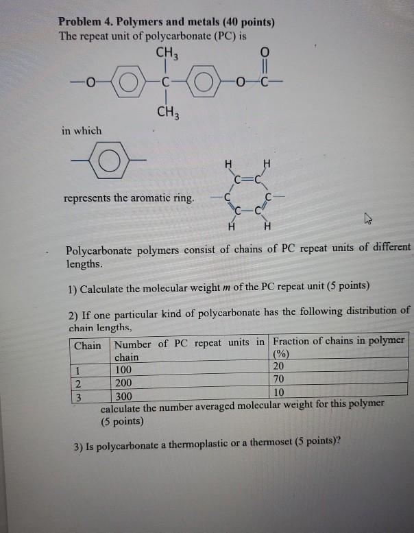 Solved Problem 4. Polymers and metals (40 points) The repeat | Chegg.com
