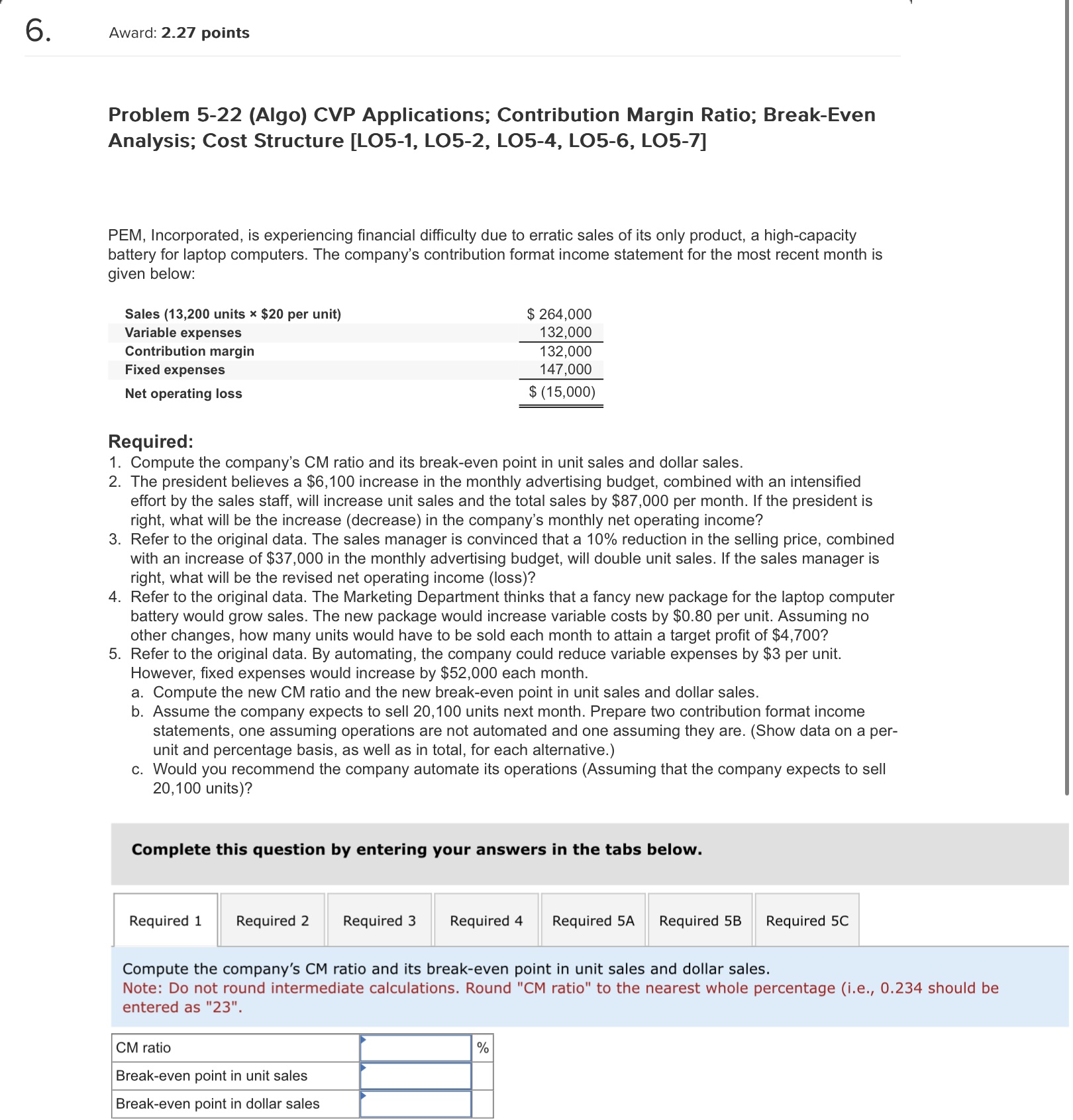 Solved Problem 5-22 (Algo) ﻿CVP Applications; Contribution | Chegg.com