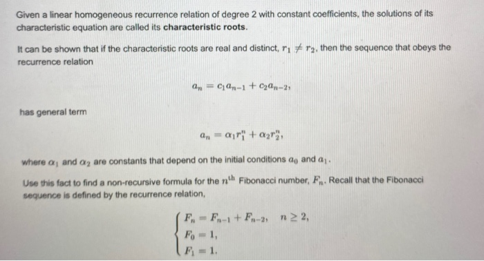 Solved Given a linear homogeneous recurrence relation of | Chegg.com