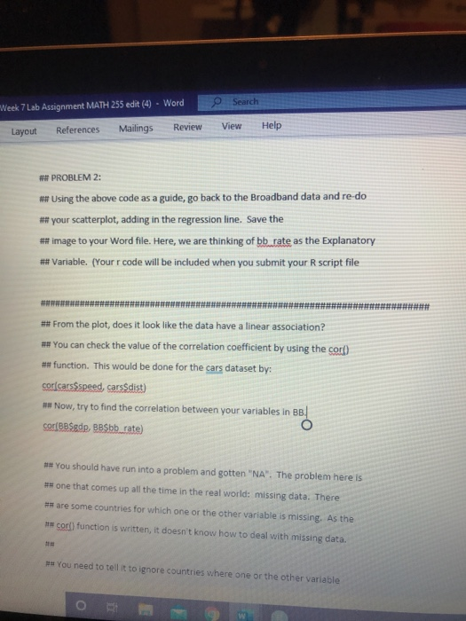 Solved Search Week 7 Lab Assignment MATH 255 edit (4) - Word | Chegg.com