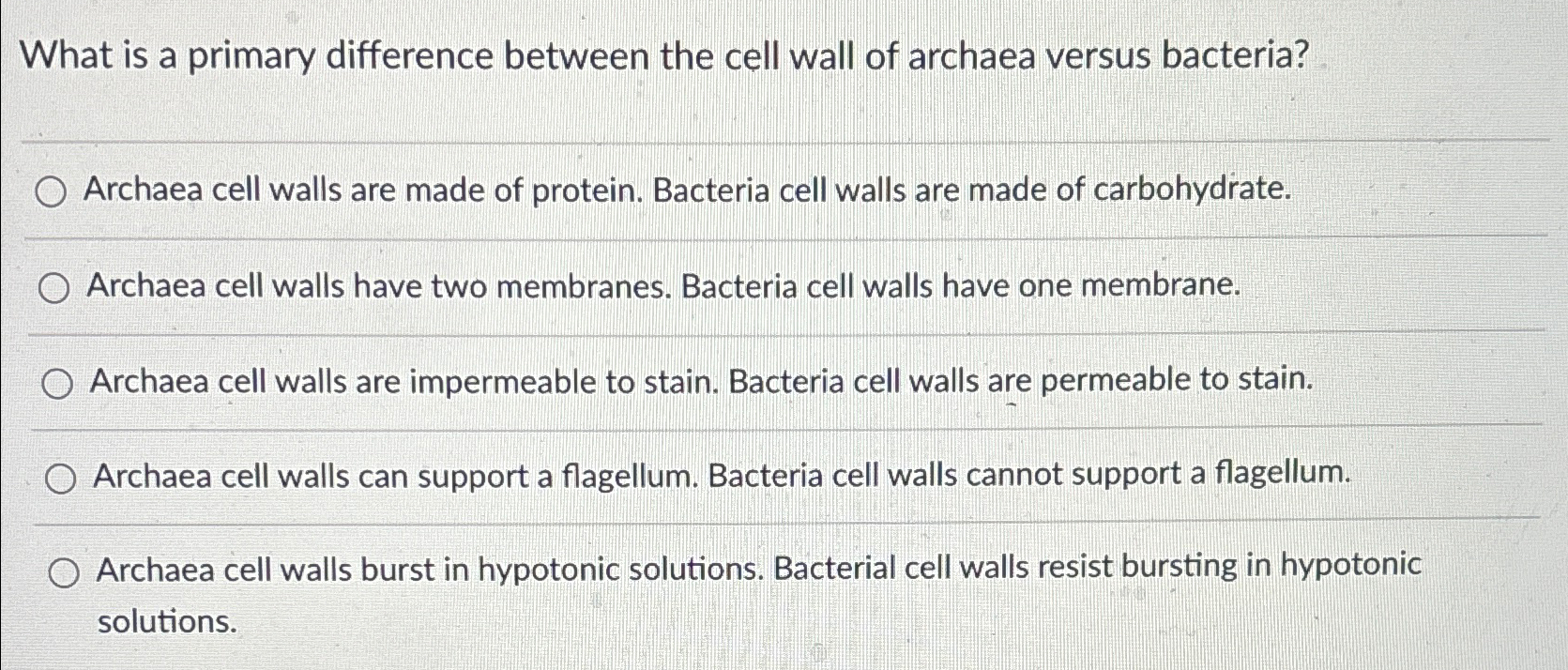 Solved What is a primary difference between the cell wall of | Chegg.com