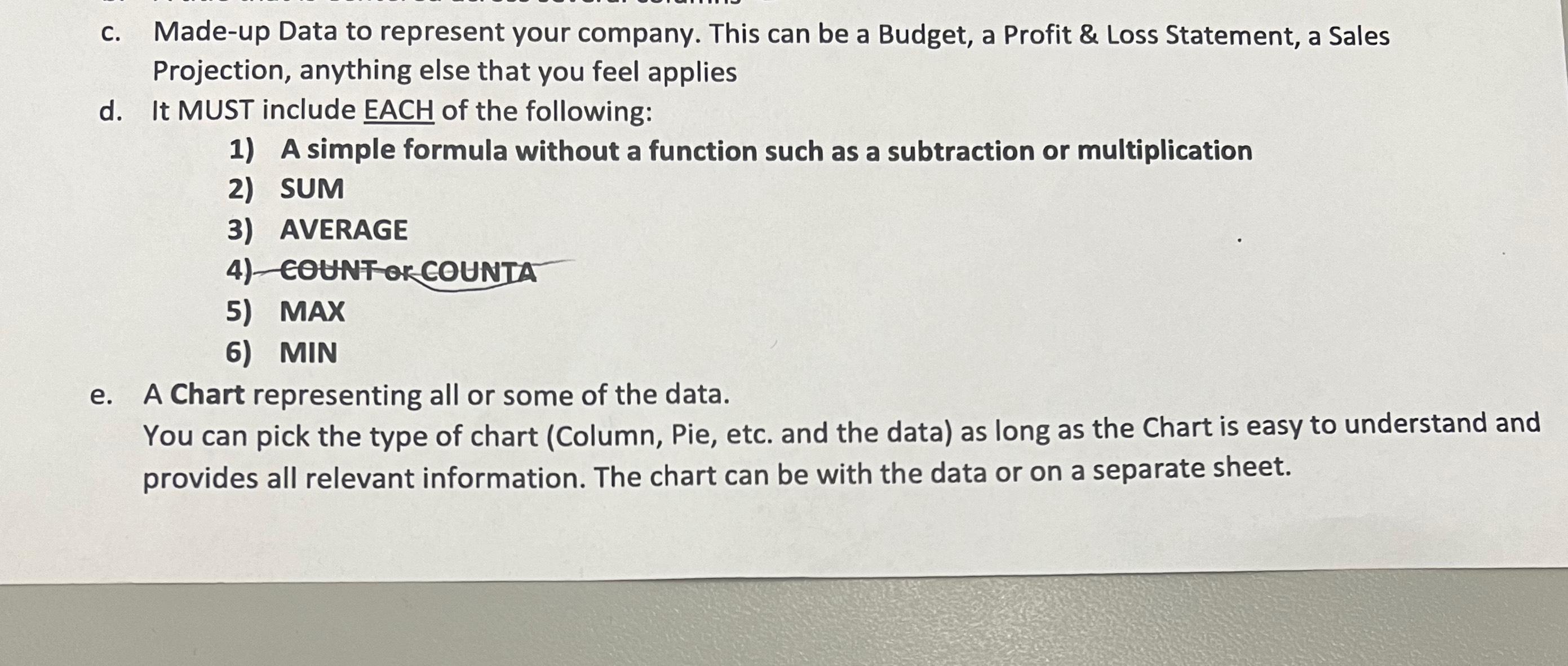c. ﻿Made-up Data to represent your company. This can | Chegg.com