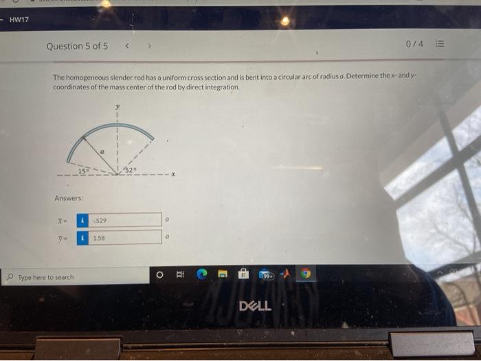 Solved - HW17 Question 5 of 5 074 The homogeneous slender | Chegg.com