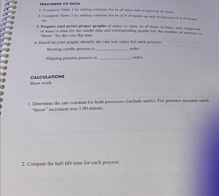3. Prepare and print proper graphs of mass vs. time, | Chegg.com