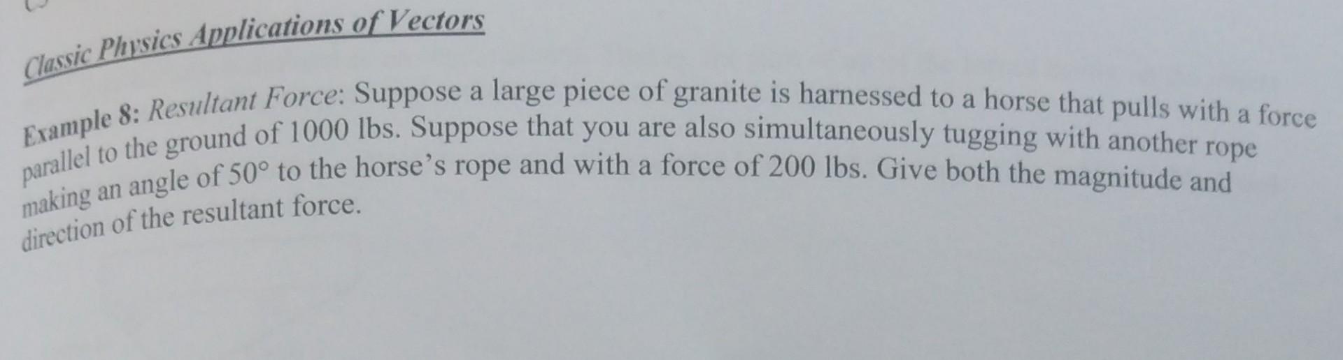 Solved Example 8: Resultant Force: Suppose a large piece of | Chegg.com