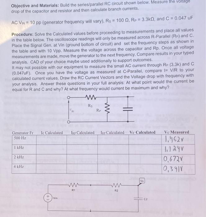 Solved Objective and Materials: Build the series/parallel RC | Chegg.com