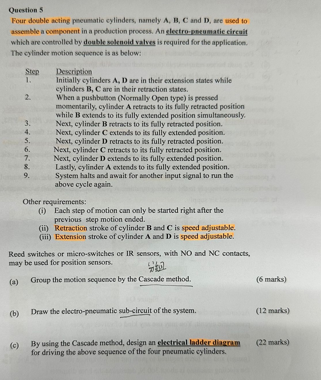 Solved Question 5Four double acting pneumatic cylinders, | Chegg.com