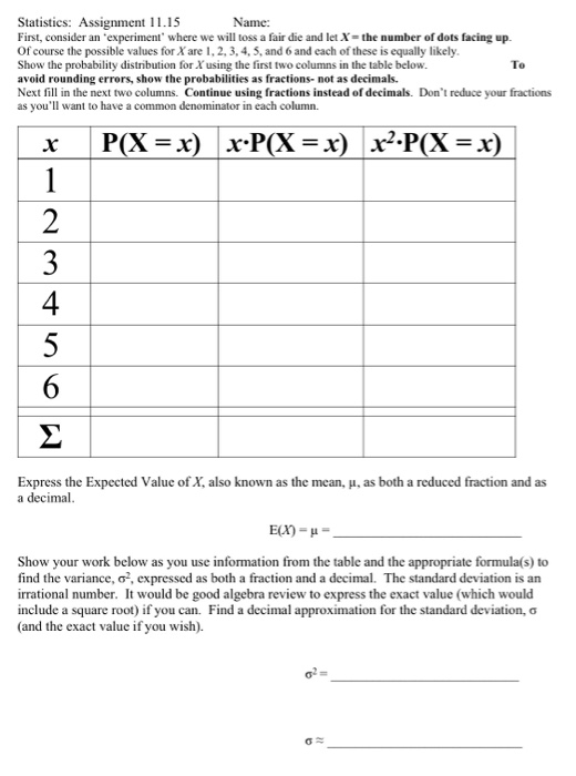 Solved To Statistics: Assignment 11.15 Name: First, consider | Chegg.com