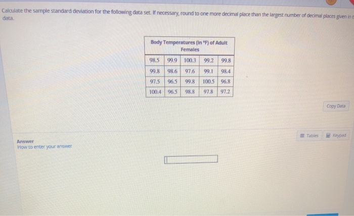 Solved Calculate the sample standard deviation for the | Chegg.com