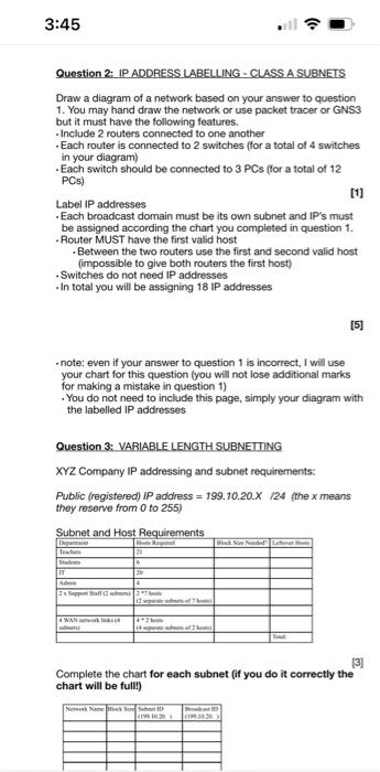 Solved 3:45 Question 1: IP ADDRESS EXERCISES - CLASS A | Chegg.com