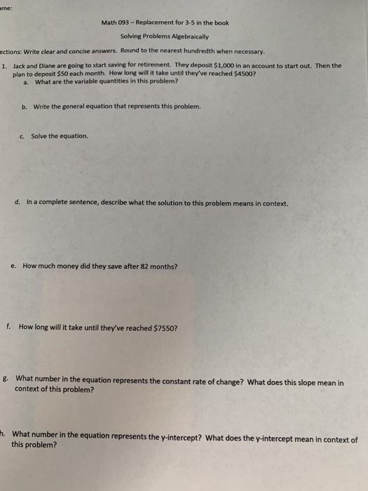 Solved ame: Math 093-Replacement for 3-5 in the book Solving | Chegg.com