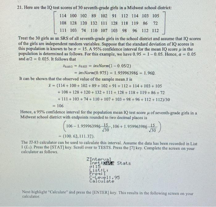 Solved 21. Here are the IQ test scores of 30 seventh-grade | Chegg.com