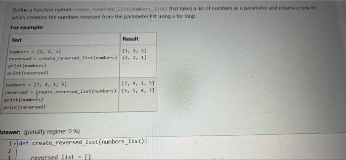 Solved Define a function named create reversed | Chegg.com Solved Define a function named create reversed | Chegg.com