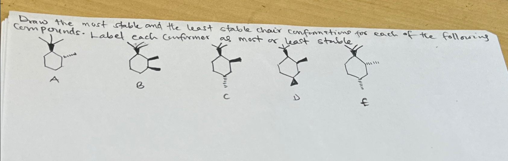 Solved Draw the most stable and the least stable chair | Chegg.com
