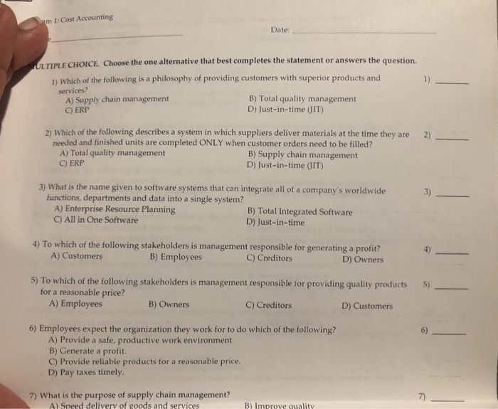 Solved multiple choice choose the one alternative that best | Chegg.com