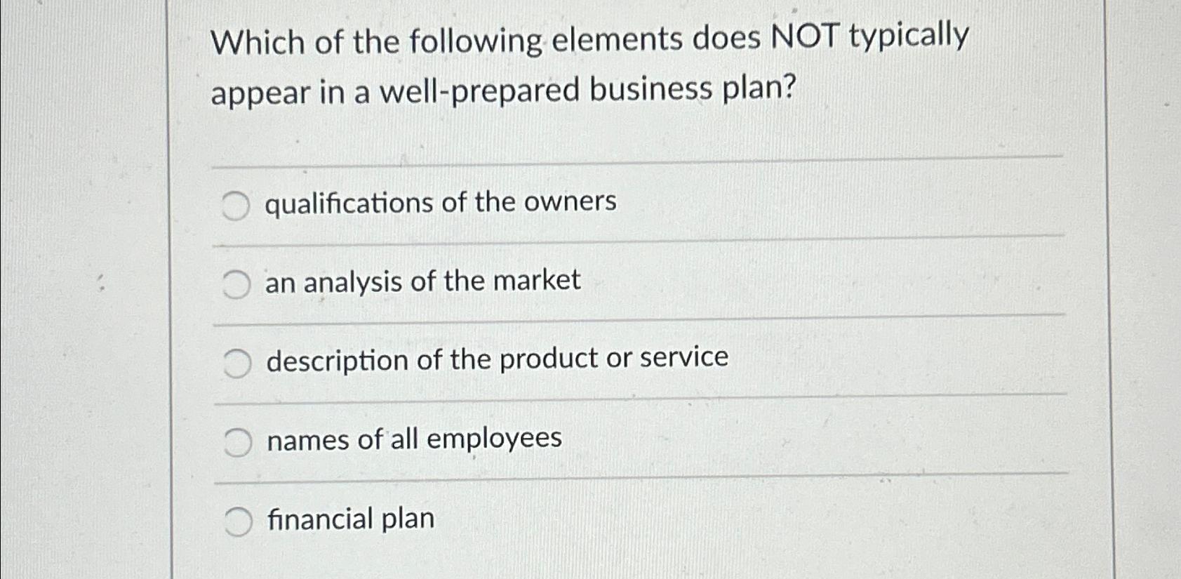 Solved Which of the following elements does NOT typically | Chegg.com