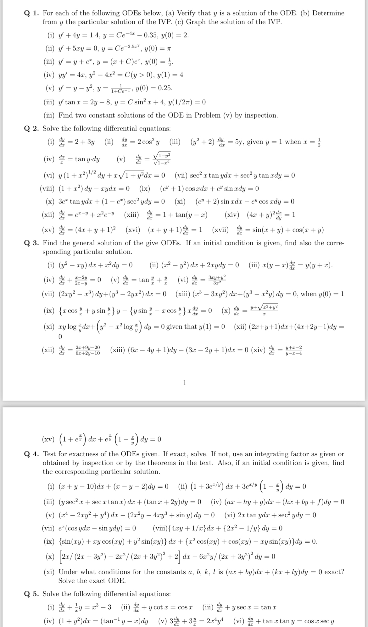 Solved Q 1. ﻿For each of the following ODEs below, (a) | Chegg.com