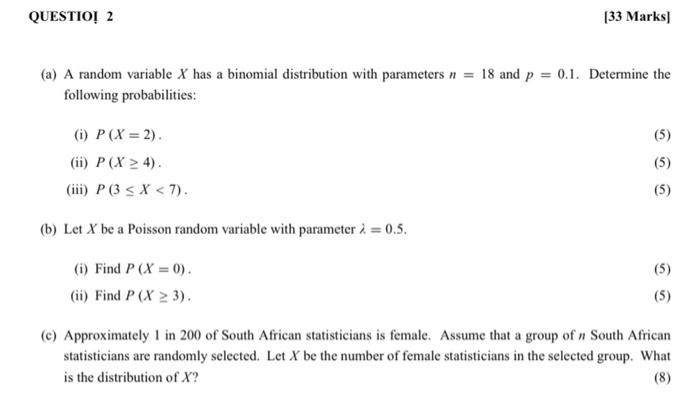Solved (a) A random variable X has a binomial distribution | Chegg.com