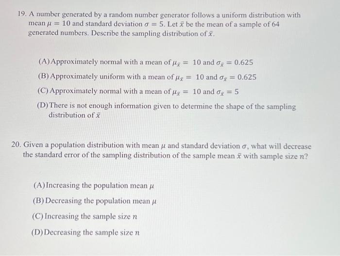 Solved 19. A number generated by a random number generator | Chegg.com