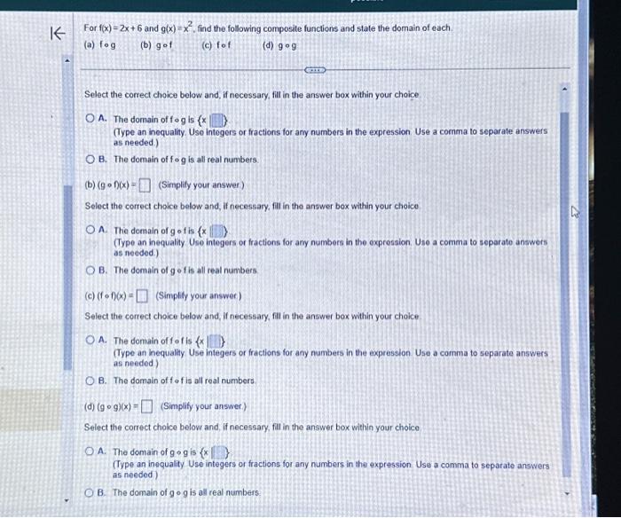 Solved For f(x)=2x+6 and g(x)=x2. find the following | Chegg.com
