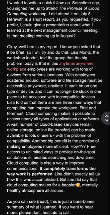 1. Read this poorly written email. 2. Share five | Chegg.com
