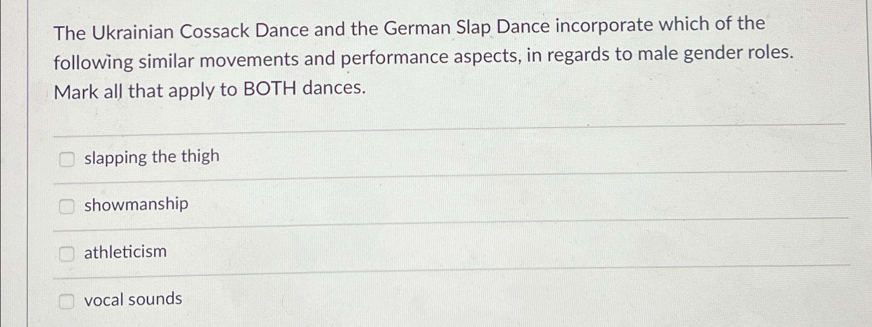 Solved The Ukrainian Cossack Dance and the German Slap Dance | Chegg.com