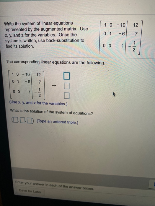 Solved Write the system of linear equations represented by | Chegg.com