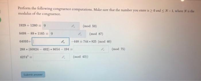 Solved Perform the following congruence computations. Make | Chegg.com