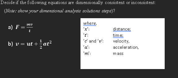 Solved Decide if the following equations are dimensionally | Chegg.com