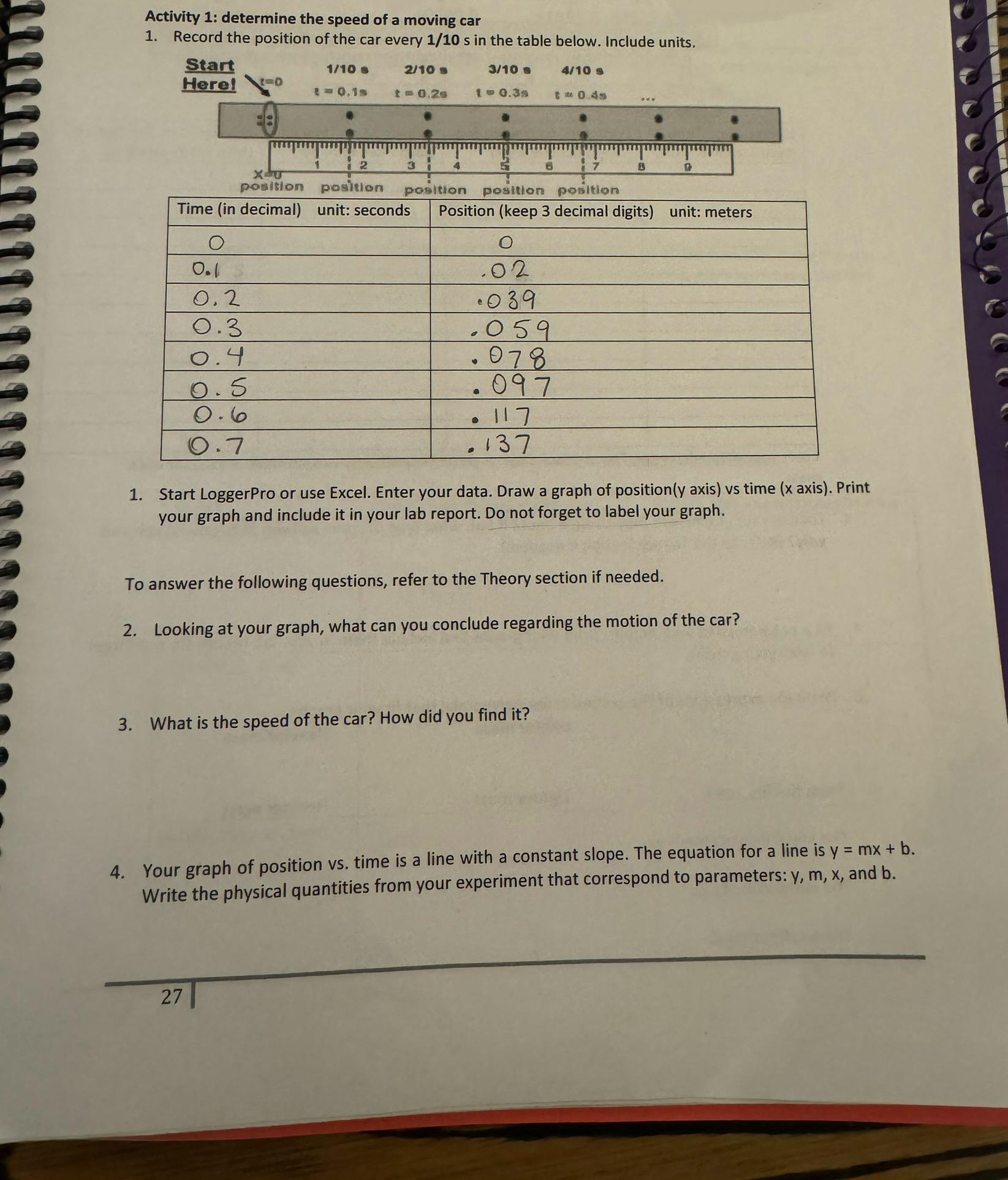 Solved Activity 1: determine the speed of a moving carRecord | Chegg.com