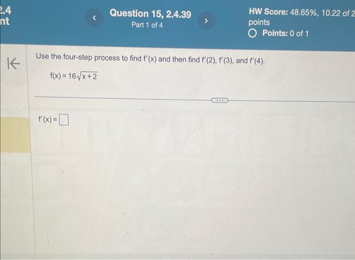 Solved Use the four-step process to find f′(x) and then find | Chegg.com