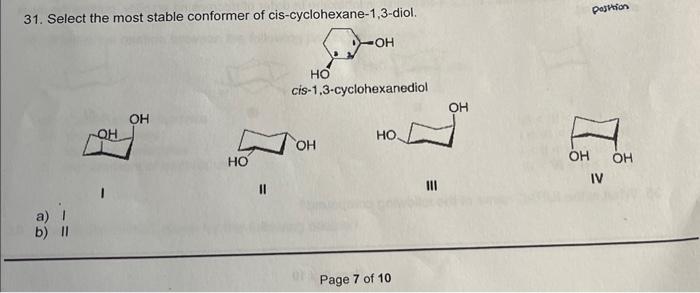 Solved position 31. Select the most stable conformer of | Chegg.com