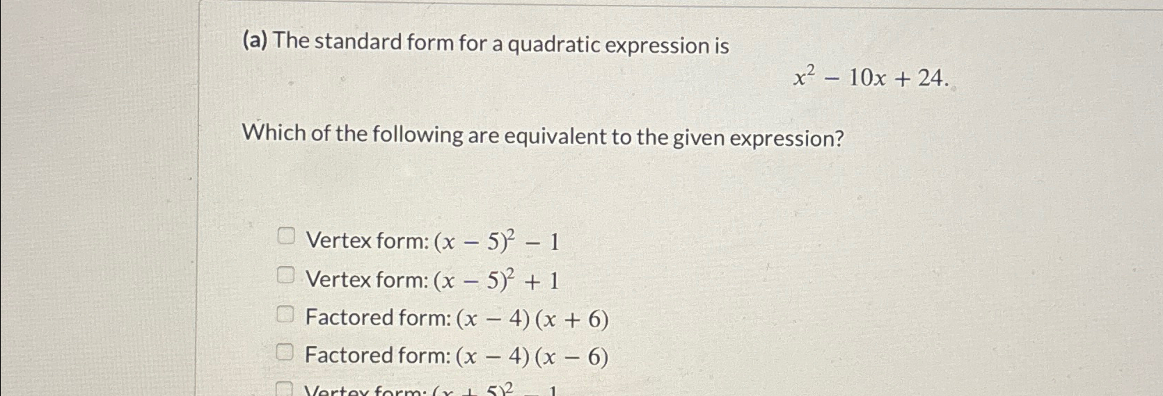 Solved (a) ﻿The standard form for a quadratic expression | Chegg.com