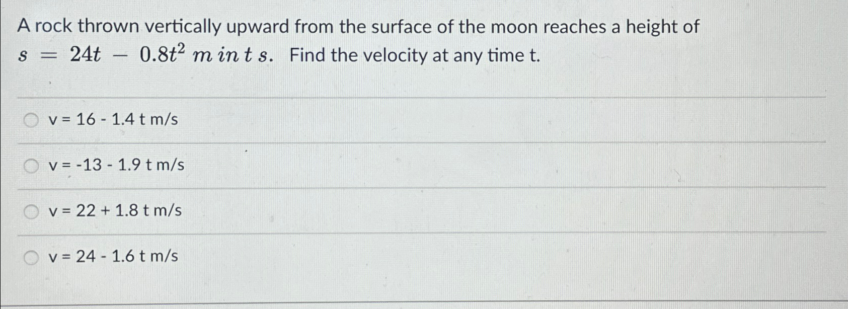 Solved A rock thrown vertically upward from the surface of | Chegg.com
