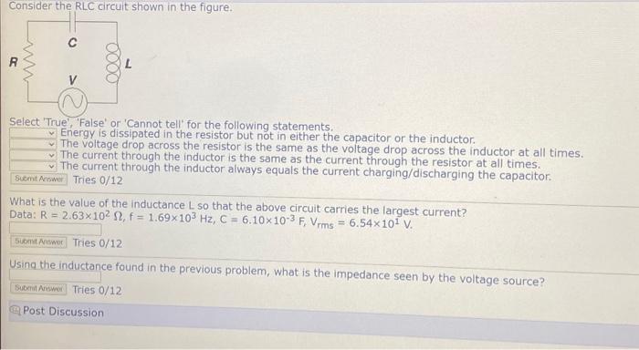 Solved Consider the RLC circuit shown in the figure. Select | Chegg.com