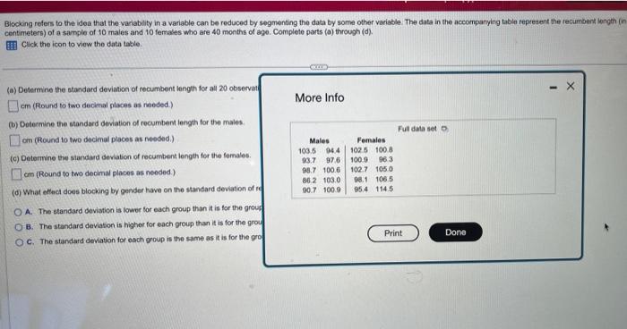 Solved Blocking refers to the idea that the variablity in a | Chegg.com