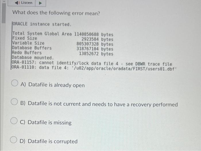 Solved How are hot backups performed on control files? A) | Chegg.com