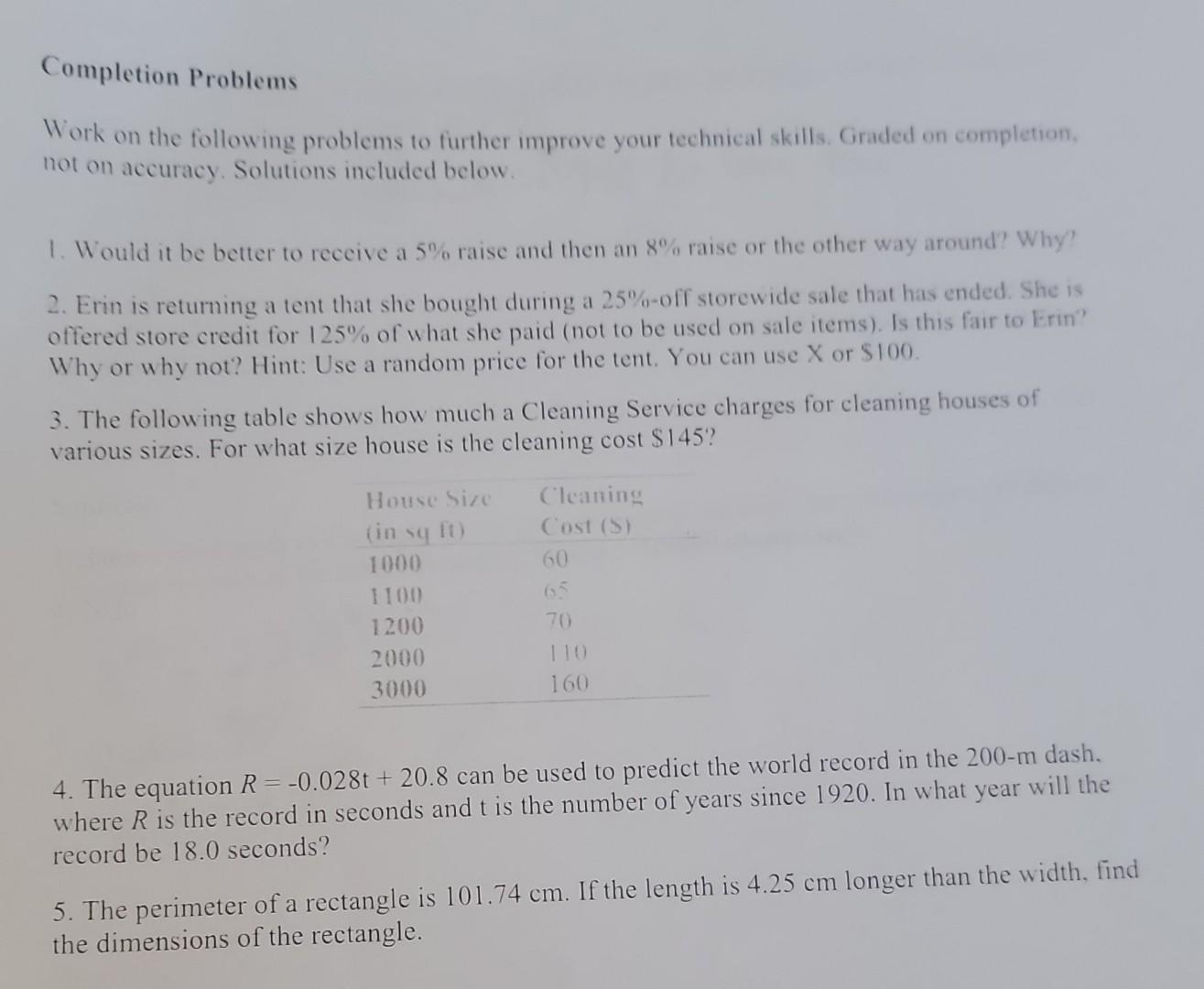 Solved Completion Problems Work on the following problems to | Chegg.com