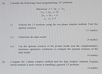 Solved (a) ﻿Consider the following linear programming (LP) | Chegg.com